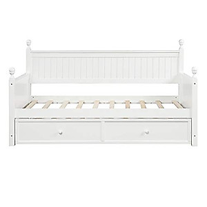 LCH Twin Size Daybed with Trundle, Wood Twin Trundle Daybed Frame, Dual-use Daybed Sofa Bed for Living Room,Guest Room,Children Room, No Box Spring Needed, Suitable for Bedroom, Apartment, White