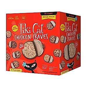 Tiki Cat Wet Cat Food Mega Pack, Chicken Craves Variety Pack, 2.8 oz. Cans (36 Count)