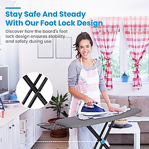 Jakeefud Deluxe Ironing Board with Extra Thick Heavy Duty Padded Cotton Cover,Hanger Iron Board,Lightweight and Easy Storage with Smart Hanger, for Small Spaces, Laundry Rooms (Size 35.5"*12") (Grey)