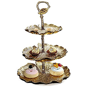 3-Tier 13.5’’ Cupcake Stand Hardware Fittings, Metal Mold Crown Holder DIY Making for Fruit Plate Cake Stand Snack Tray Replacement Parts for Tea Party Wedding Decoration (3 Sets - Retro Gold Leaf)