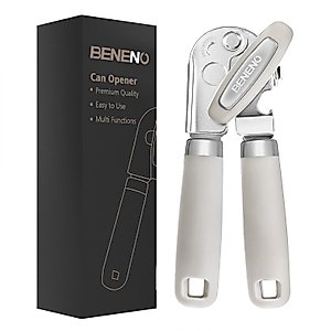 Can Opener Manual, Can Opener with Magnet, Hand Can Opener with Sharp Blade Smooth Edge, Handheld Can Openers with Big Effort-Saving Knob, Can Opener with Multifunctional Bottles Opener, Beige