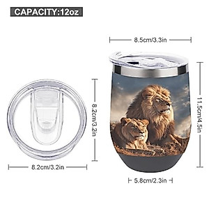 WYUSPGK 304 Stainless Steel Insulated Cup, Two Lions Print Smooth Rim, Durable & Reusable - Perfect for Office, Home, And Travel