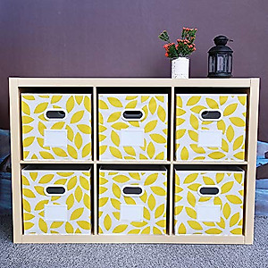 MAX Houser Fabric Storage Bins Cubes Baskets Containers with Dual Plastic Handles for Home Closet Bedroom Drawers Organizers, Flodable, Set of 6 (Yellow)