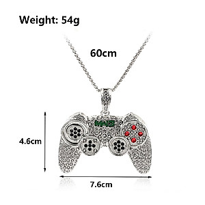 Rrdaily To My Son/Grandson Necklace Colorful Crystal Game Controller Necklaces Punk Hip Hop Friendship Necklace Game Console Necklace for Son/Grandson Best Friends (Silver)