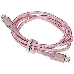 Amazon Basics Nylon Braided USB-C to Lightning Cable, MFi Certified Charger for iPhone 14 13 12 11 X Xs Pro, Pro Max, Plus, iPad, Rose Gold, 3-Foot