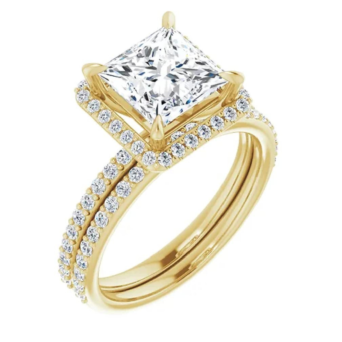 2 CT Princess Cut VVS1 Colorless Moissanite Engagement Ring Set for Women Bridal Ring Set Handmade Halo Moissanite Wedding Gifts Anniversary Promise for Women 925 Sterling Silver