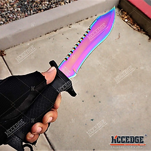 KCCEDGE BEST CUTLERY SOURCE Tactical Knife Survival Knife Hunting Knife Fixed Blade Knife Razor Sharp Edge Camping Accessories Camping Gear Survival Kit Survival Gear Tactical Gear 54658 (Rainbow)