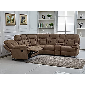 Betsy Furniture Large Microfiber Reclining Sectional Living Room Sofa in Latte 8038