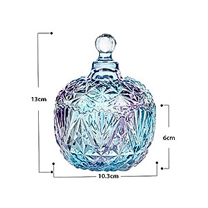 SOCOSY Royal Embossed Diamond Shaped Glass Candy Jar with Lid Jewelry Box Wedding Candy Buffet Jar Kitchen Storage Jar-Blue-10 oz