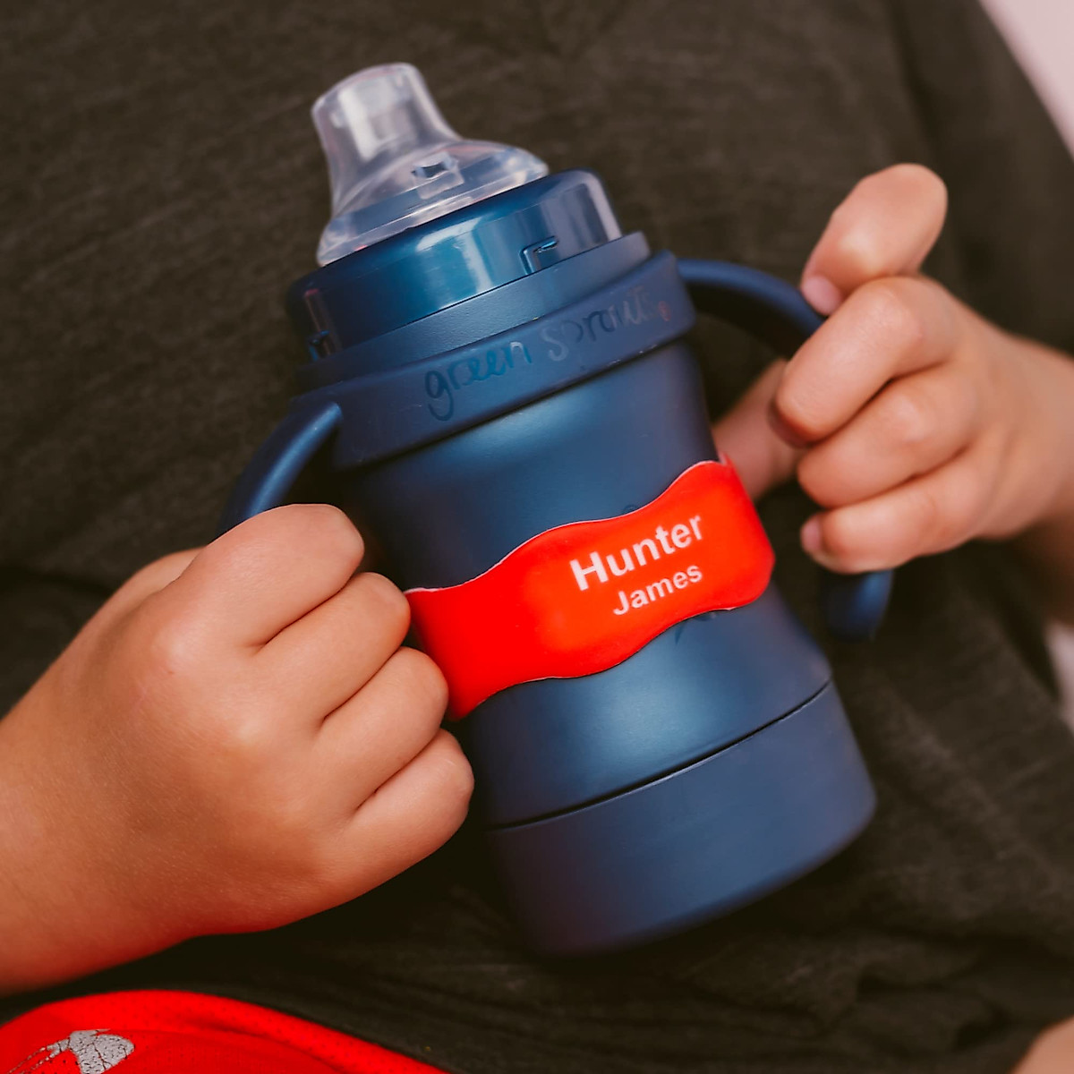 InchBug Orbit Labels - White Contrasting Personalization Silicone Baby Bottle & Sippy Cup Bands - Reusable, Dishwasher Safe, Engraved Name Labels for Daycare, 4-Pack (Nautical Navy)