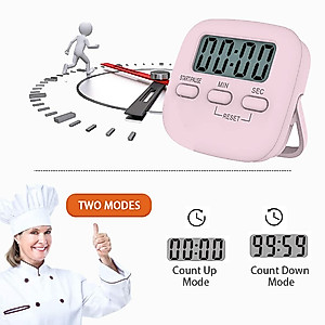 Digital Kitchen Timer/Pink Timer for Kids with Bracket and Hanging Hole,HD Sound Quality Magnetic Stopwatch Timer for Cooking,Study,Exercise and Baking(Rectangle)