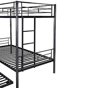 HICOMILA Metal Bunk Bed with Trundle, Twin Over Twin Bunk Bed for Kids, Teens, Adults, Can be Separate into Two Individual Twin Beds, Black