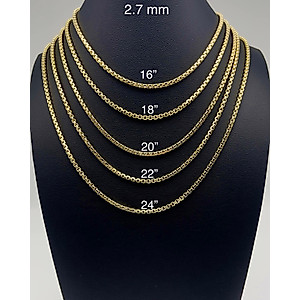 JEWELHEART 14K Real Gold Round Box Chain 1.3mm Yellow Real Gold Chains For Men Diamond Cut Link Chain Necklace For Women with Lobster Clasp 22"