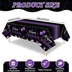 Tudomro 3 Pcs Happy Birthday Tablecloths Happy Birthday Decorations Plastic Table Cover Rectangular Cloths for Women Men Baby Shower Birthday Party Supplies, 108 x 54 Inch (Black Purple)