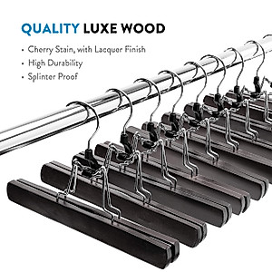 ZOBER High-Grade Smooth Finish Non Slip Wooden Cloth Hangers with Clips for Skirts, Slacks - 360° Swivel Hook - (10 Pack)