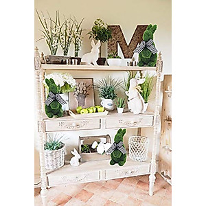 Mingfuxin Easter Furry Flocked Bunny, Faux Moss Rabbit Easter Table Décor, Moss Bunnies Resin Rabbit Holiday Easter Figure Statue Spring Table Garden Easter Decorations