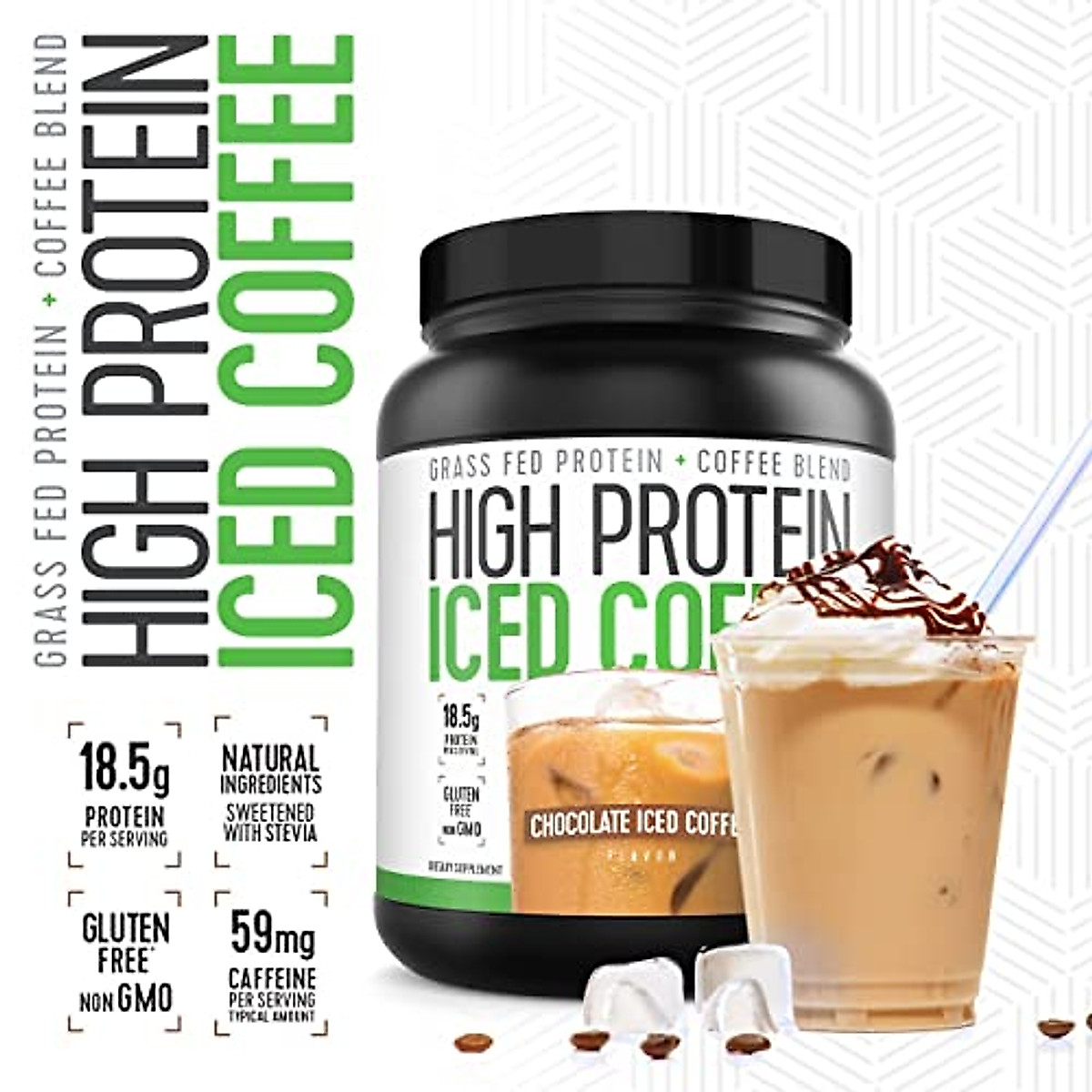 High Protein Coffee, Keto Friendly, 18g of Protein, 2g Carbs, Natural Ingredients (18 Servings, Chocolate Iced Coffee)