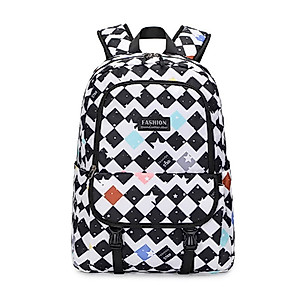 Gnoved Girls Backpack with Lunch Box 2pcs Set Checkered Laptop Kawaii Backpack Boys Preppy Bookbag Over 6 Years Old Black