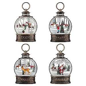 Actaday 5.9" Christmas Snow Globe Lantern Snowman, Christmas Night Light, Button Battery (Include) Operated Lighted Water Glittering Lantern for Christmas Festival Decoration Gifts