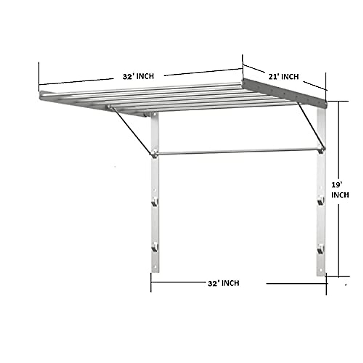 QQOUTLET Wall Mounted Clothes Drying Rack Stainless Steel Space Saving Folding Adjustable Collapsible (32Wx21Dx19H)