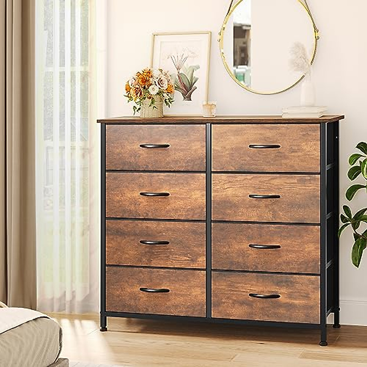 YITAHOME 8 Drawers Fabric Dresser, Furniture Storage Tower Cabinet, Organizer for Bedroom, Living Room, Hallway, Closet, Sturdy Steel Frame, Wooden Top, Easy-to-Pull Fabric Bins