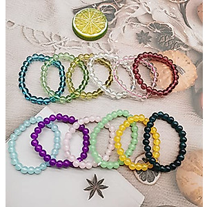 FINZOR 28Pcs 8mm Beaded Stretch Bracelet Handmade Round Glass Bracelet for Women Multicolor Elastic Beads Bracelet Shining Beads Wristband Jewelry Set