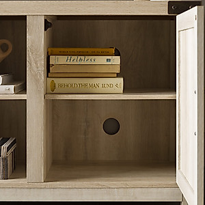 Walker Edison Georgetown Modern Farmhouse Double Barn Door TV Stand for TVs up to 65 Inches, 58 Inch, White Oak