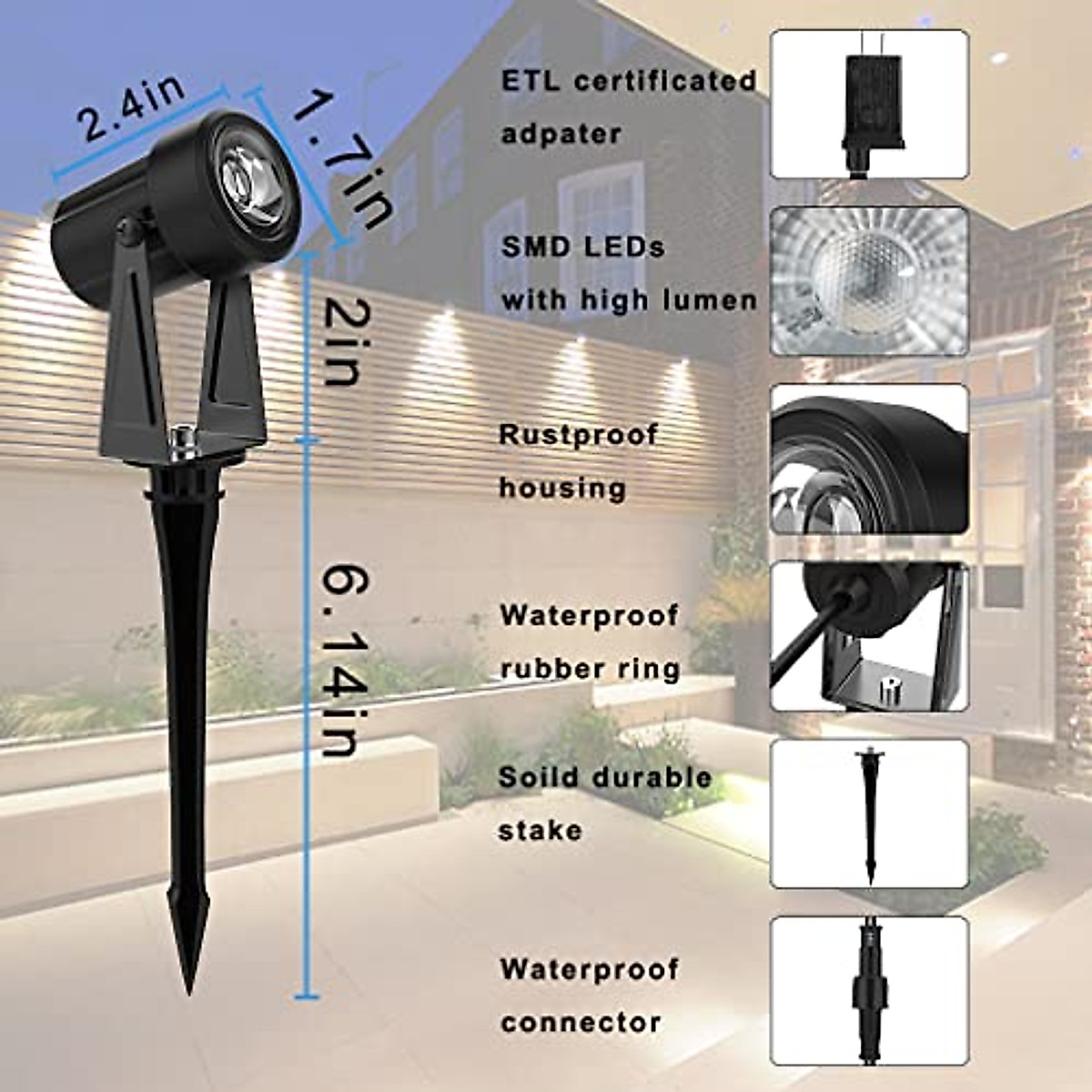 GLOBELIT Spot Lights Outdoor 27V Low Voltage Landscape Lighting Kit with Transformer IP65 Waterproof Garden Lights Outdoor Lights Lighting for Yard House Walkway Driveway Pool Patio 8 Pack