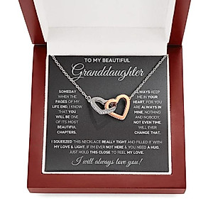 WUSHAOHE To My Granddaughter Interlocking Heart Necklace To My Granddaughter Gifts Granddaughter Birthday Gifts Graduation Gift(Red Led Box)