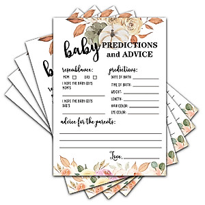 30 Double Side Baby Prediction And Advice Game Cards, Floral Pumpkin Thanksgiving Day Baby Shower Game Cards - 5" x 7"(01)