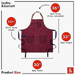 Hedley & Bennett Napa Valley Waxman Apron - 100% Cotton, 12.05 oz Waxed Canvas Apron with Pockets & Adjustable Leather Strap for Grilling, Baking, BBQ, Cooking - Professional Chef Apron