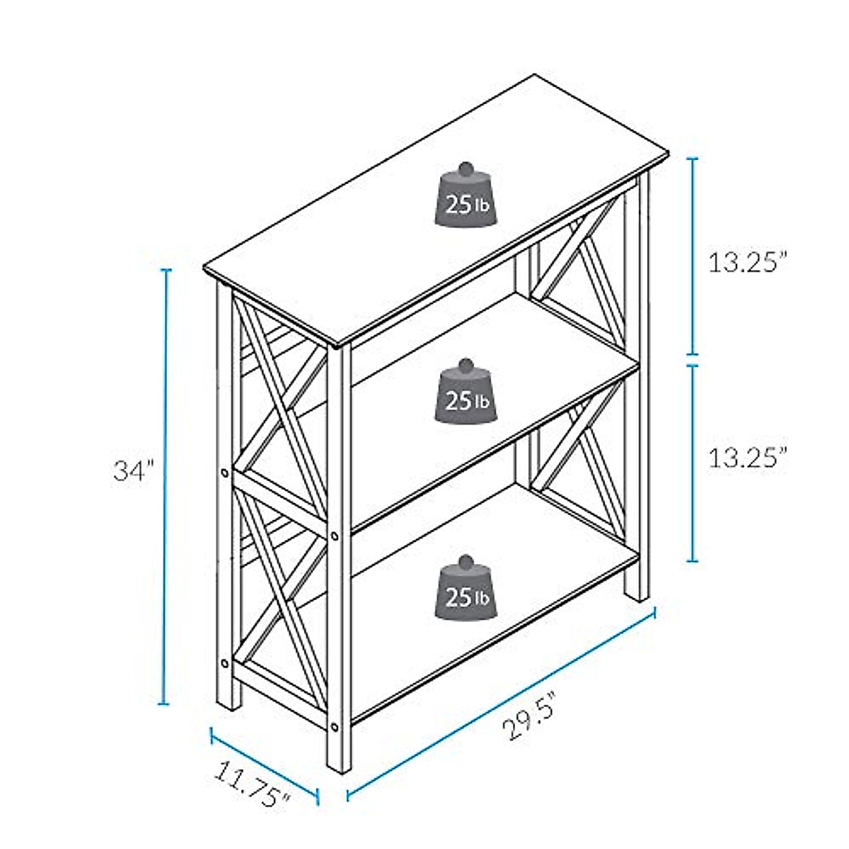 Casual Home 3-Shelf Montego Bookcase, White