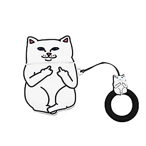 AZlanlan Headset Set for Apple Airpods 1&2, 3D Anime Theme [Blue Cat] [Star Wars] [Middle Finger Cat] Silicone Headphone Case. (Middle Finger White)