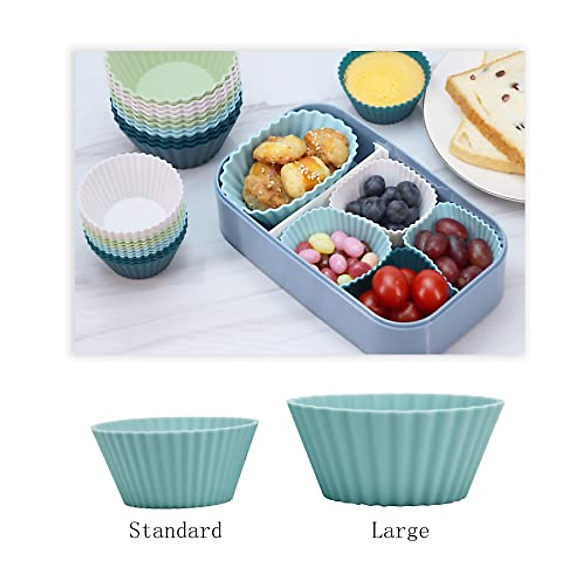 SAWNZC Silicone Baking Cups, Reusable Cupcake Liners, 12 Pack Cake Molds, Standard Size Muffin Liners, Dishwasher Safe