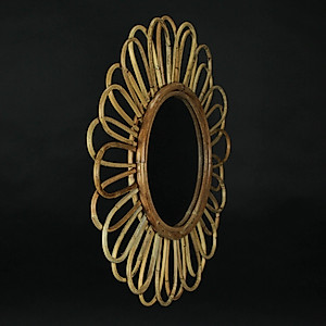 Things2Die4 Natural Willow Wicker Framed Geometric Design Wall Mirror 22 Inch Diameter, Brown, One Size