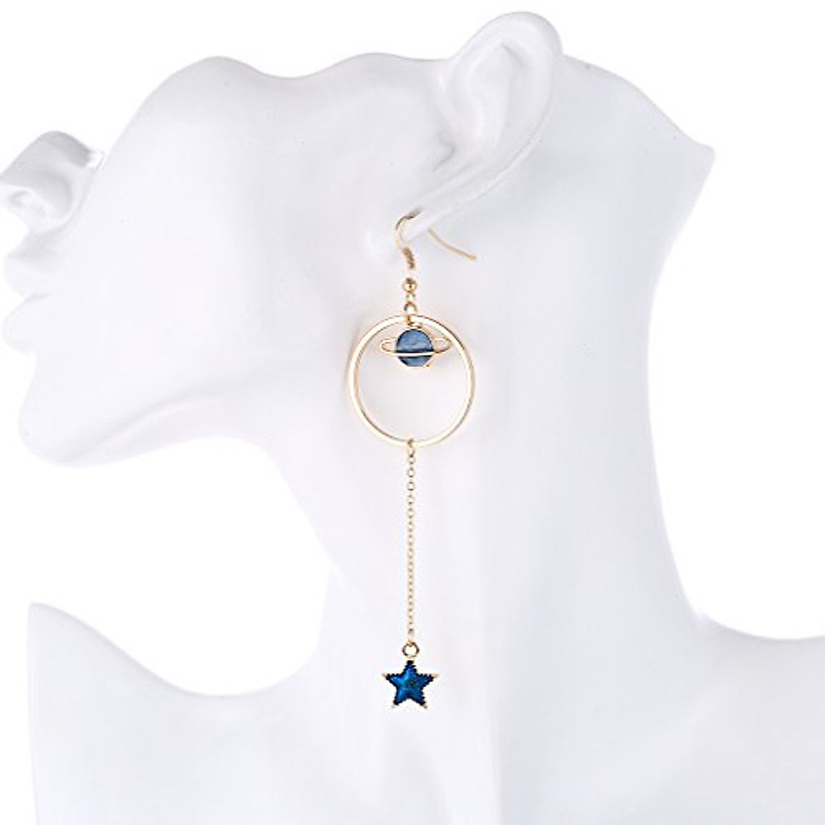 SUNSCSC Enamel Moon Star Earth Planet Drop Hook Earrings Long Pendant Dangle Jewelry for Woman (Long W757)