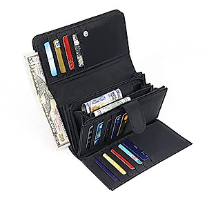 Fanna Small Compact Wallet for Women, Large Capacity Multi Card Clutch Organizer with Zipper Pocket (Black)