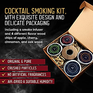 Aim Smoke Large Cocktail Smoker Kit - Chimney style Smoker with four large containers of Apple, Cinnamon, Cherry and Oak wood for Cocktails, Whiskey, & Bourbon., Black