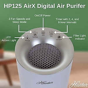 Hunter HP125 True HEPA Digital Air Purifiers for Home, Cleans 451 sq ft per hour. Small Bedroom Air Purifier. Removes Odors, Allergens, Smoke, Dust, Mold, VOCs. White