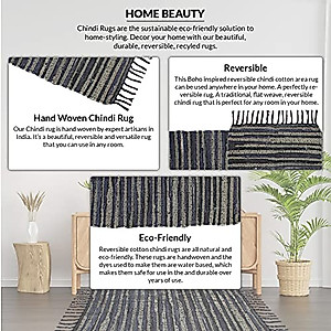 Asraie Eco Friendly Hand Woven & Reversible Cotton Chindi Rag Rug 100% Recycled Cotton Area Rug for Living Room Kitchen Entryway 2x3' (Black Multi)