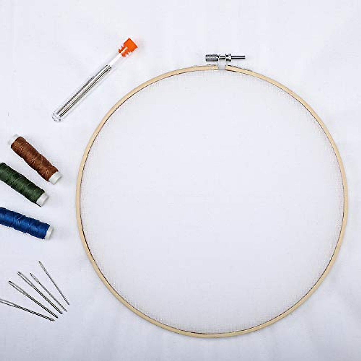 62 by 34.6 Inch Nature Linen Needlework Fabric Embroidery Fabric Plain Solid Color Linen Fabric Cloth with Embroidery Hoop and 9 Pieces Large-Eye Knitting Blunt Needles for Garments Crafts Accessories