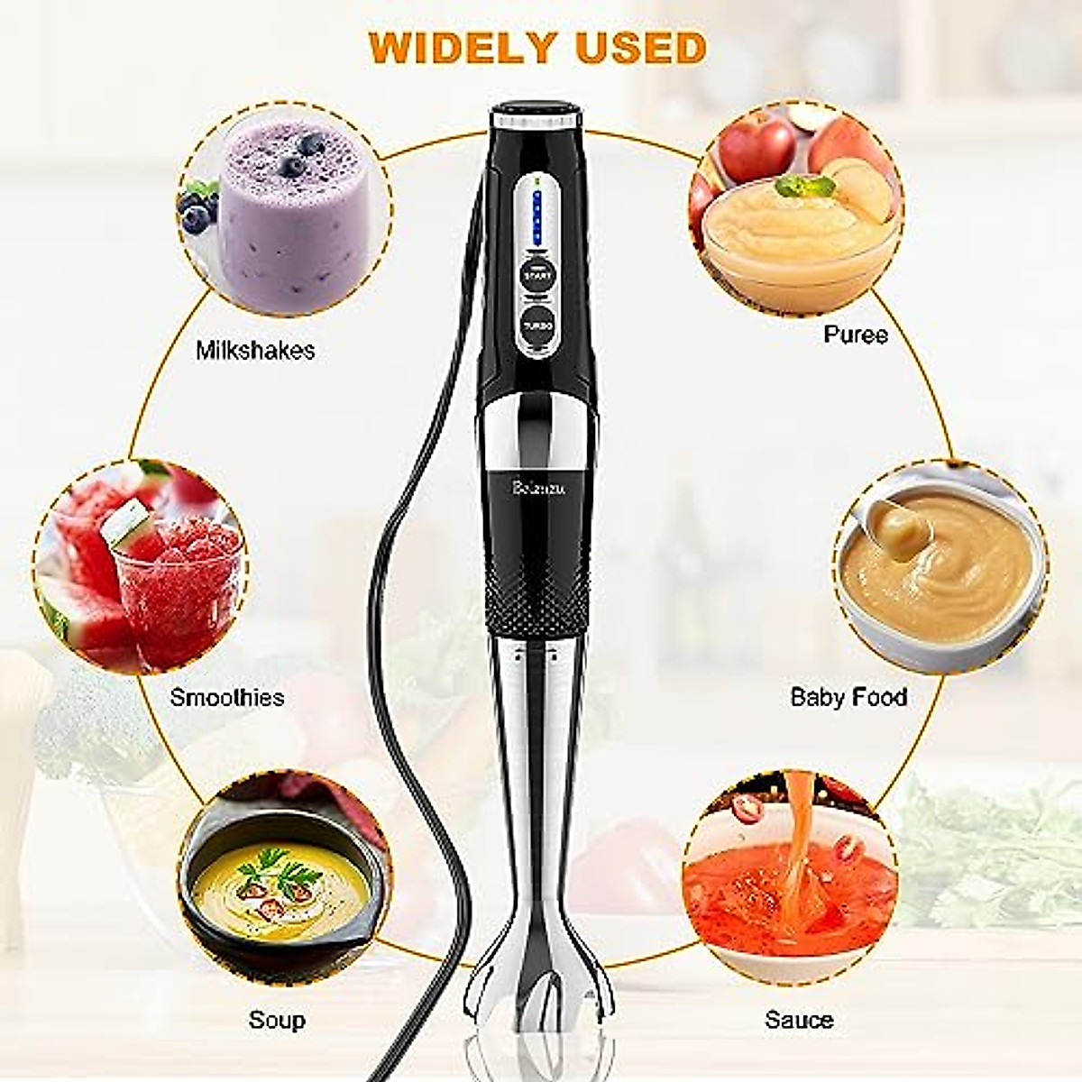 3-in-1 Immersion Hand Blender: 3-Angle Adjustable with Variable 21-Speed Control, Powerful Hand Blender Electric for Milkshakes | Smoothies | Soup| Puree | Baby Food (Red)