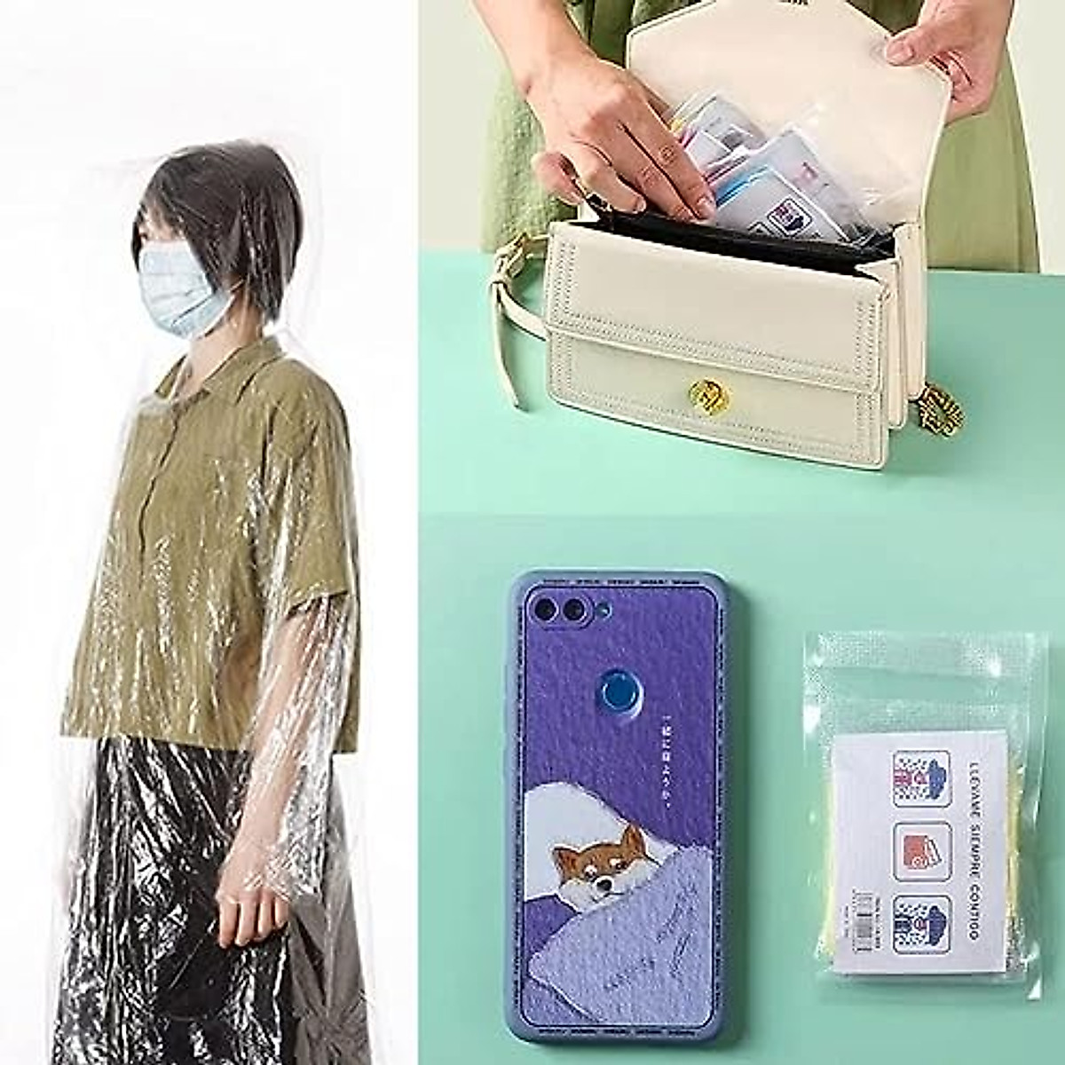 AYWVRBST 12 Pack Disposable Clear Rain Ponchos with Hood for Adults,51.1 Inches Emergency Raincoats for Camping Hiking Traveling (Red, Yellow, Blue)