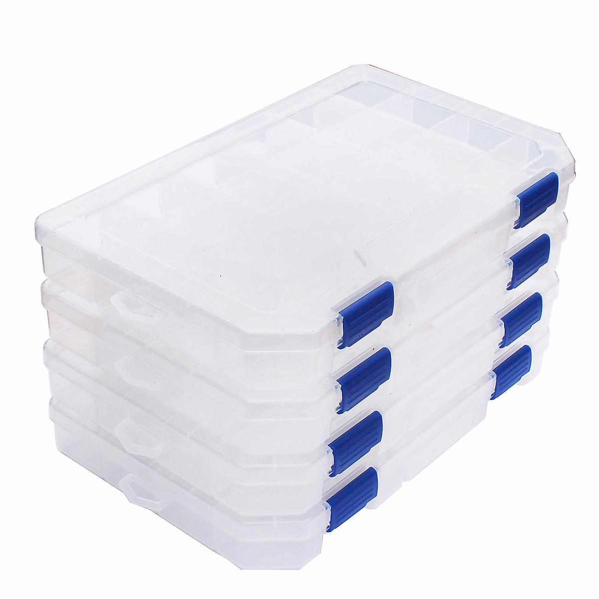 Large Plastic Tackle Box Storage Organizer Box 3700 with adjustable dividers 4 PACK tackle tray