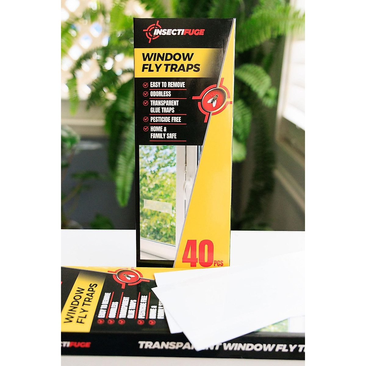 Insectifuge 40Pcs Window Fly Traps Indoor Sticky Fruit Fly Traps Indoor for Home - Fly Catcher Indoor Fly Strips, Fly Paper Indoor for Home Flying Insect Trap, Indoor Fly Trap for Home Sticky Bug Trap