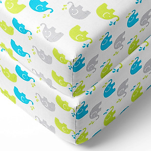 Bacati 2 Piece Elephants Muslin Crib Sheets, Blue/Grey