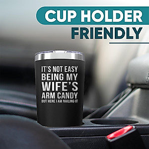shop4ever It's Not Easy Being My Wife's Arm Candy Insulated Tumbler 20 oz. with Lid, Stainless Steel Cups Travel Coffee Mug Gift for Husband from Wife (Black)