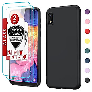 LeYi for Samsung A10e Case: Galaxy A10e Case with 2 Pack Tempered Glass Screen Protector for Women Men, Liquid Silicone Slim Gel Rubber Protective Phone Cases Cover for Samsung Galaxy A10e, Black