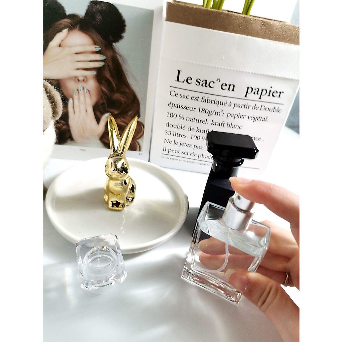 4 Pack-30ML +10ML Flint Glass Refillable Perfume Bottle, Square Portable Cologne Atomizer Empty Bottle with Spray Applicator For Travel (Transparent and Black)