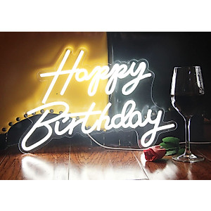 DAKABUKA LED Neon Happy Birthday Sign Night Light Party Decorations White USB Operated Decorative for Backdrop Party Bedroom Wall Décor 5v